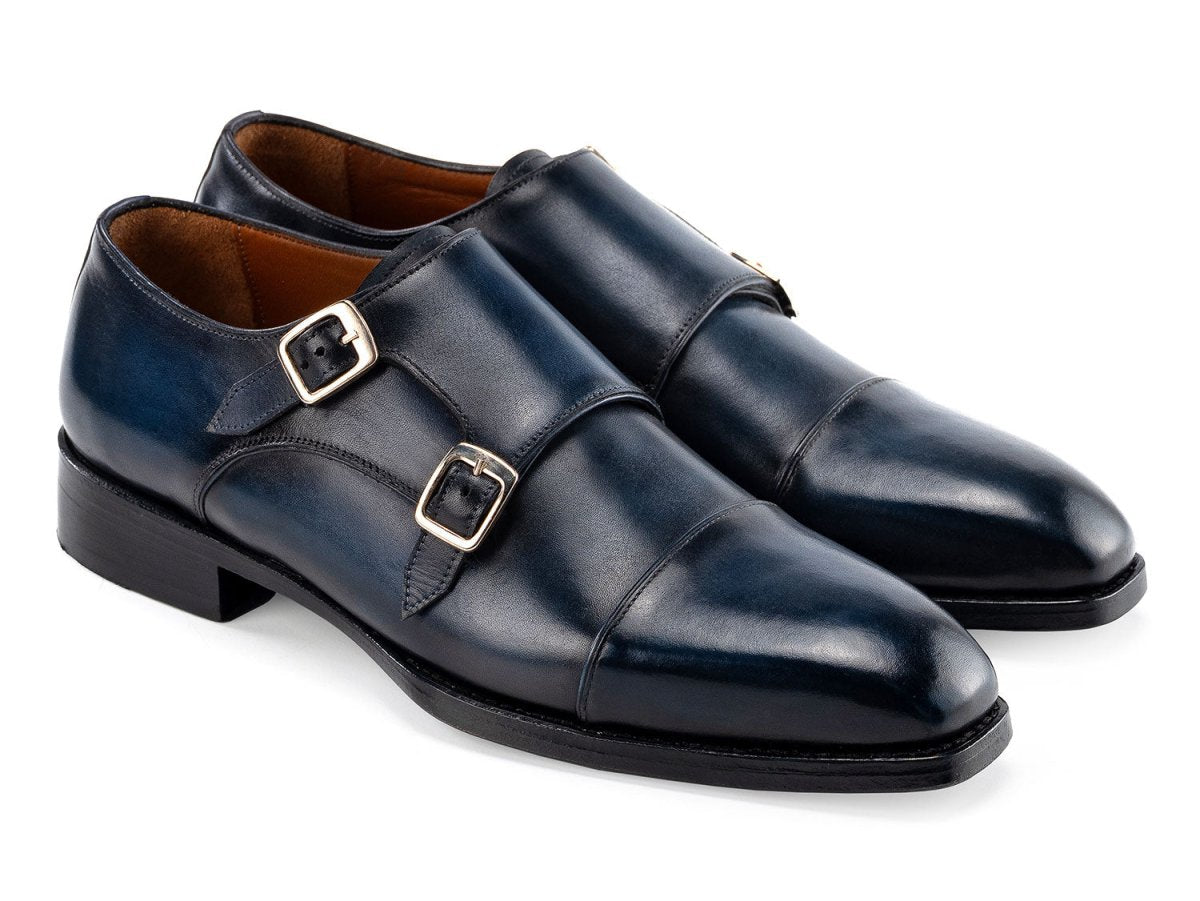 Paul Parkman Men's Goodyear Welted Double Monkstrap Shoes in Navy Blue ...