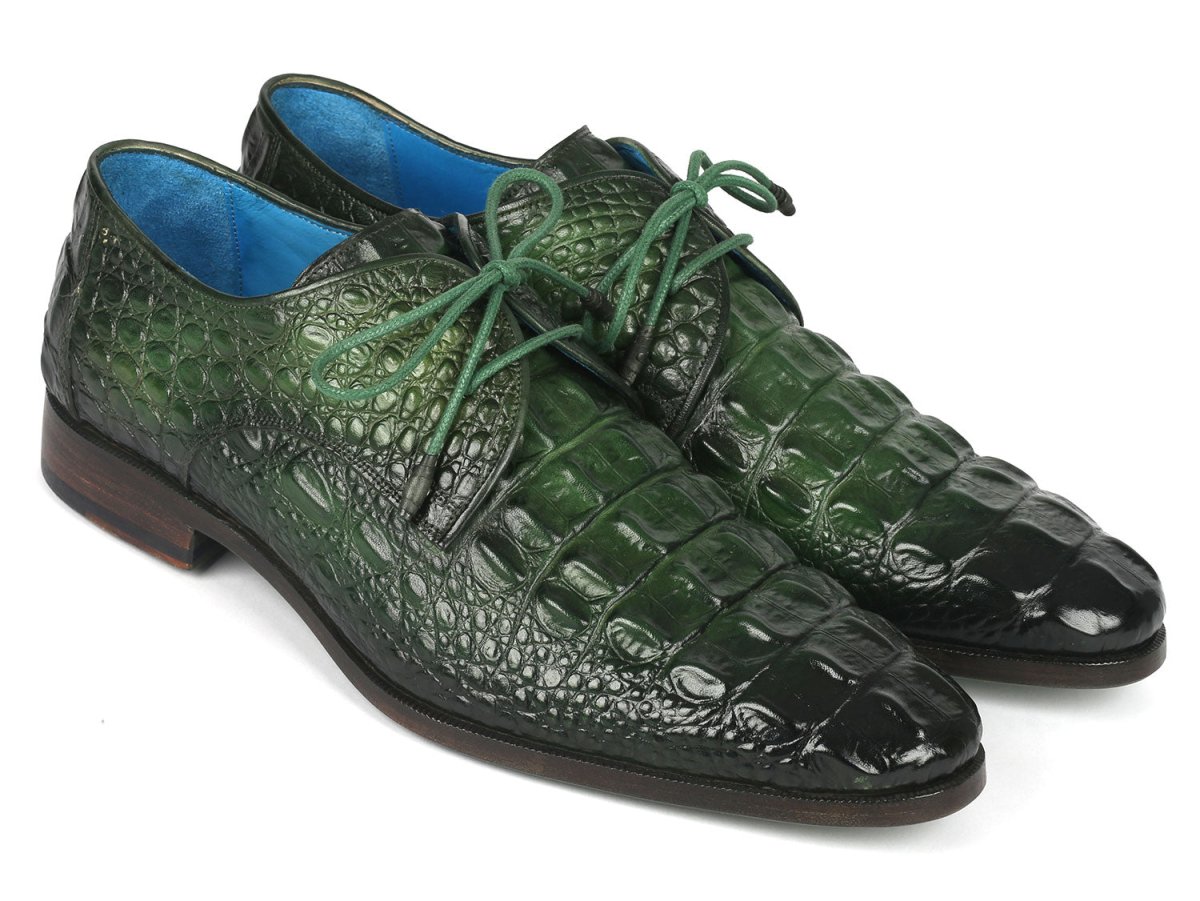 Paul Parkman Men's Green Croco Textured Leather Derby Shoes – Don't ...