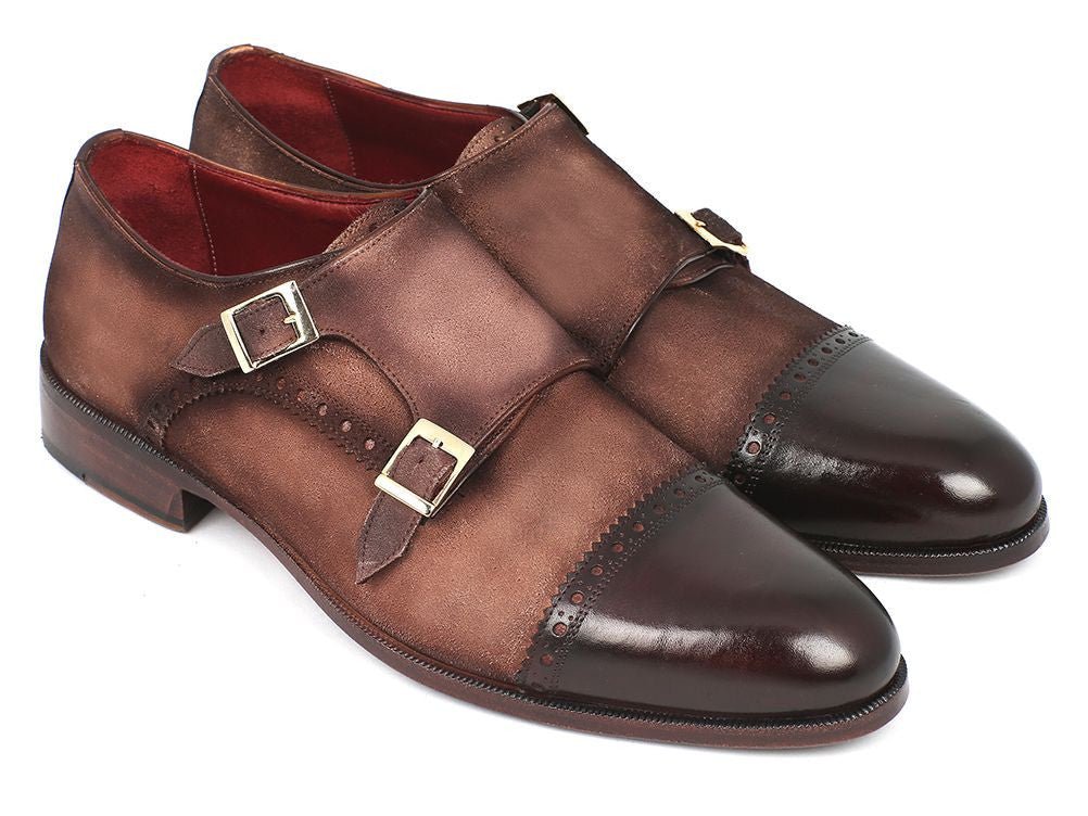 Paul Parkman Men's Suede Double Monkstraps In Brown And Beige - Don't ...