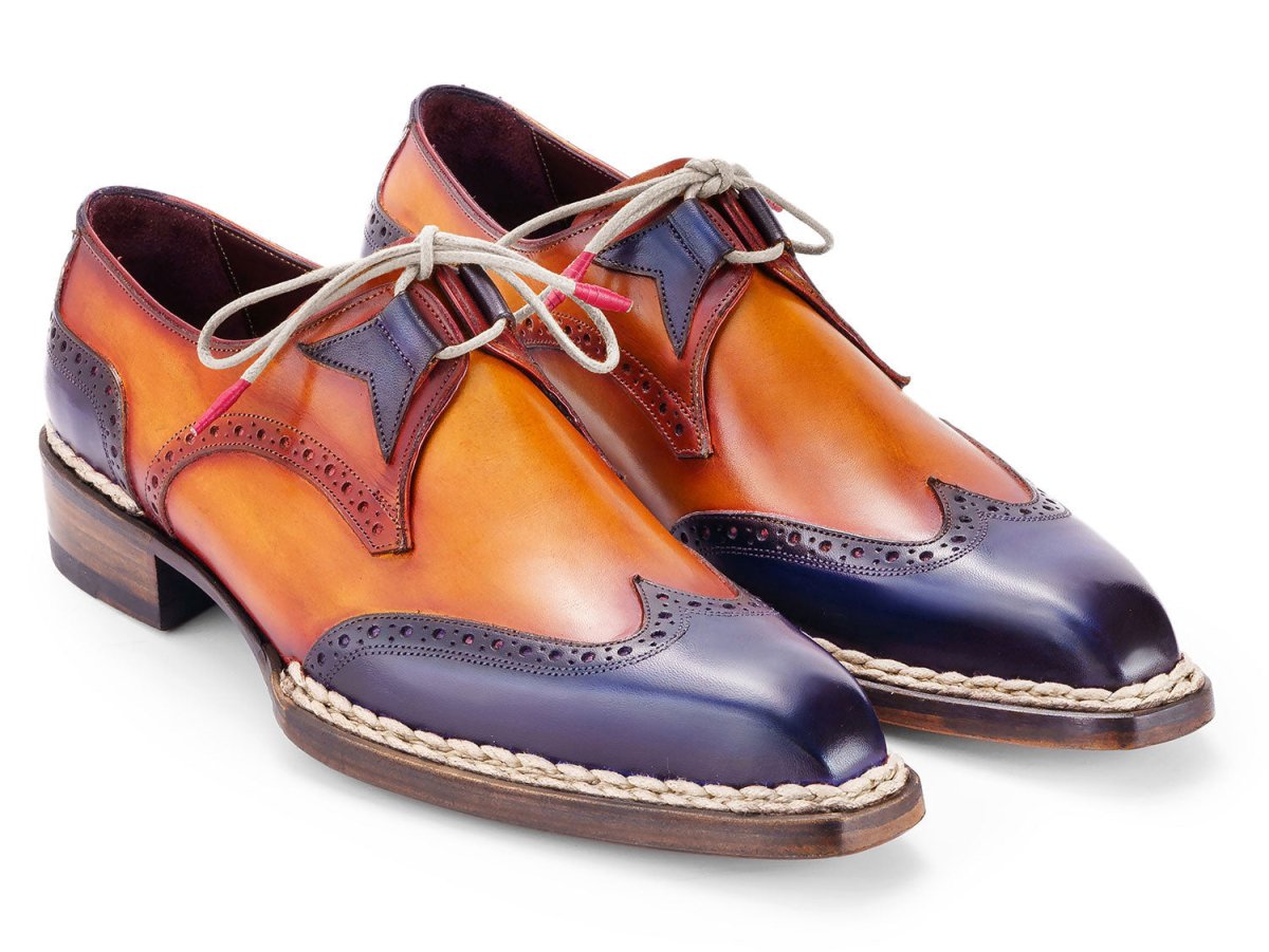 Paul Parkman Norwegian Welted Wingtip Men's Dress Shoes Blue and Camel ...